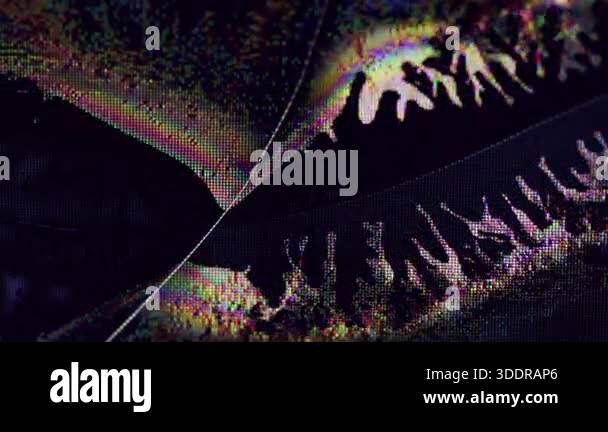 Glitch signal. Static distortion. Blue yellow pink color frequency ...