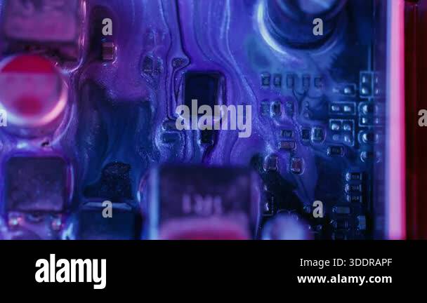 Paint particles. Circuit board. Blur blue red pink colorful glitter ...