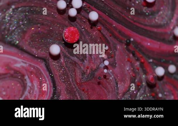 Paint fluid. Liquid background. Blur white red maroon color ink in ...