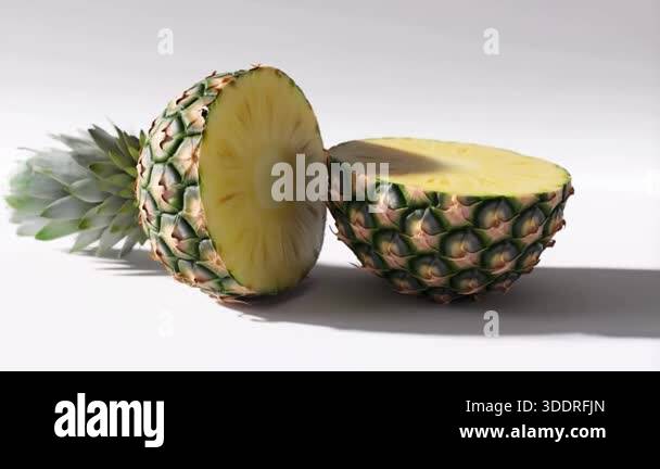 Realistic video of the whole and worst sliced pineapple rotating on a ...