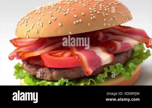 Cinematic Slow Motion of Deconstructed Burger Ingredients Assembling ...