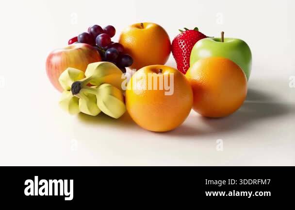 Ultra-realistic fresh fruits rotating 360 degrees on a clean pure white ...