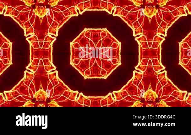 Kaleidoscopic fiery floral pattern animation background with seamless ...