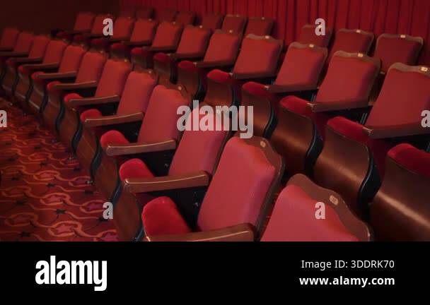 Empty Red Theater Seats In Auditorium, Soft Velvet Upholstery ...