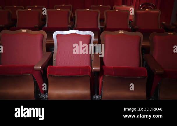 Empty Red Theater Seats In Auditorium, Soft Velvet Upholstery ...