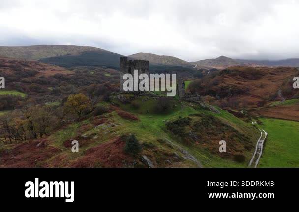 Aerial view of Dolwyddelan Castle in Snowdonia National Park, featuring ...