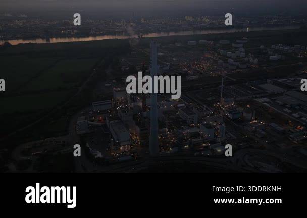 aerial night video of the MVV Umwelt Mannheim thermal waste recycling ...