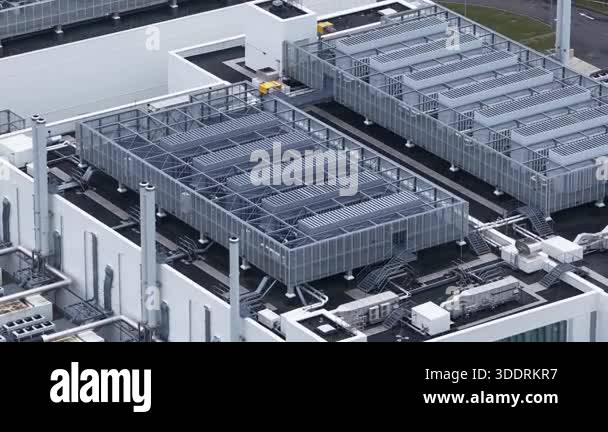 Close-up aerial drone video of a data center in Berlin, Germany ...