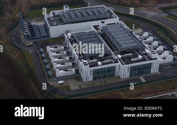 Aerial drone video showing the hardware infrastructure of a large-scale ...