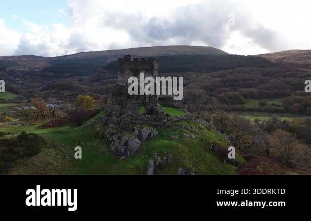 Aerial view of Dolwyddelan Castle in Snowdonia National Park, featuring ...