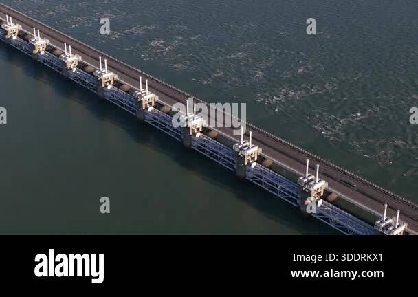 Aerial drone view of the Oosterscheldekering in The Netherlands, part ...