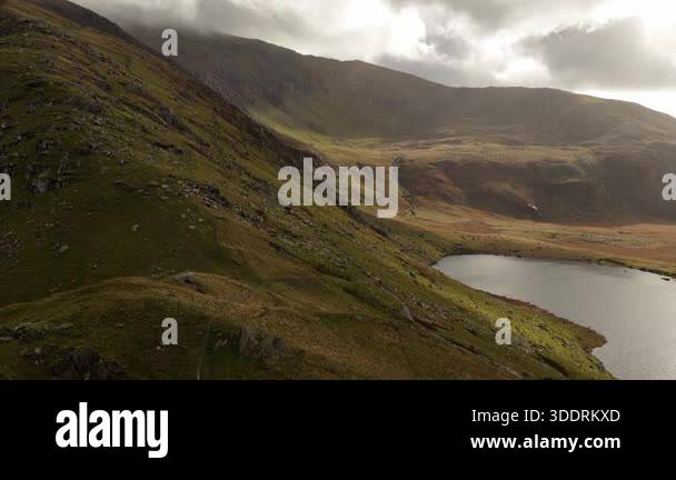 Aerial drone view of Snowdon, also known as Yr Wyddfa, the highest ...