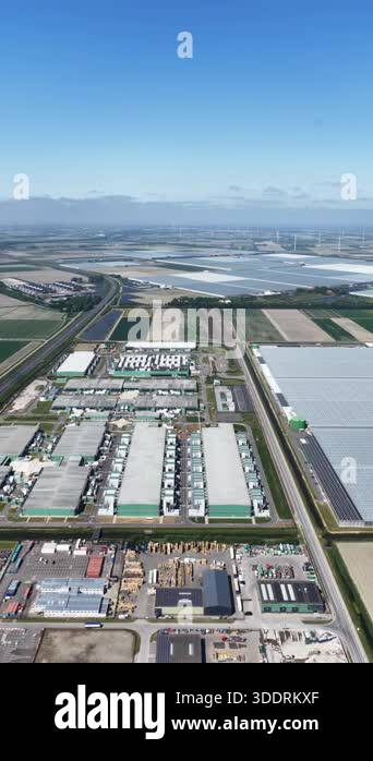 Aerial vertical drone video of a large scale data center in Middenmeer ...