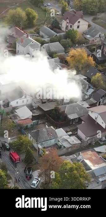 Fighting a major fire in a residential area: an aerial view of ...
