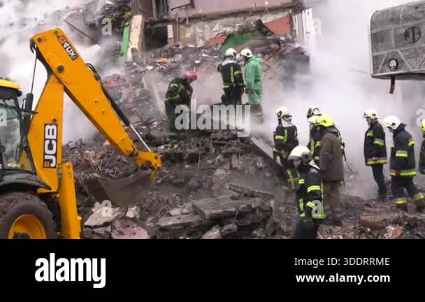 Kharkiv, Ukraine - October, 04, 2024: Rescuers dismantle the rubble ...