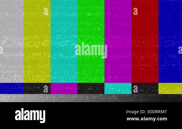A classic television test pattern featuring vibrant color bars and a ...
