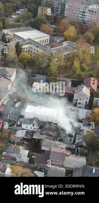 Fighting a major fire in a residential area: an aerial view of ...