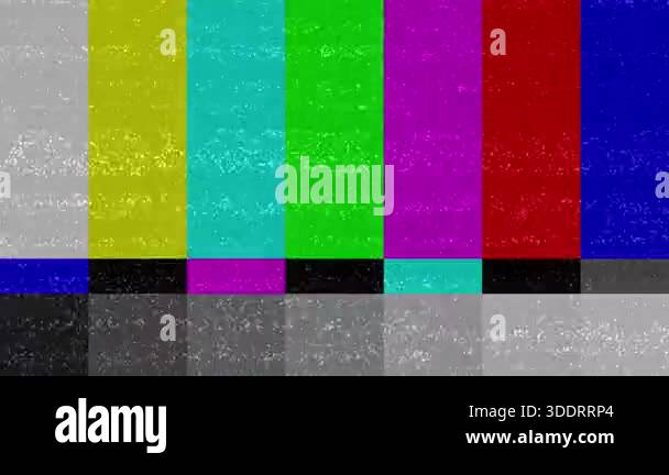 A vintage television screen displays a classic test pattern with ...