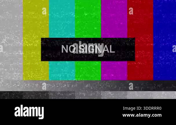 A television screen displays a 'NO SIGNAL' message over a background of ...