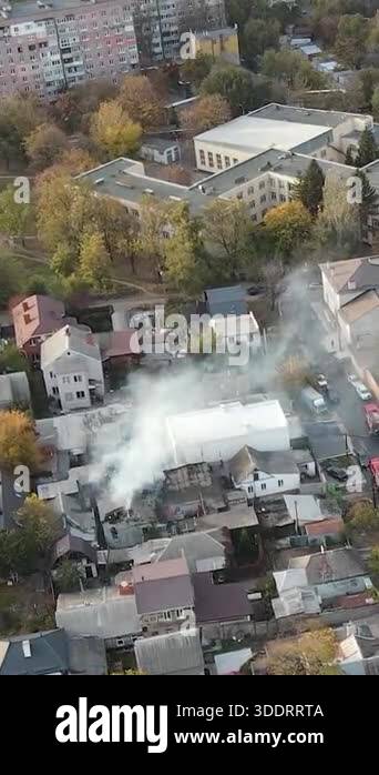 Fighting a major fire in a residential area: an aerial view of ...