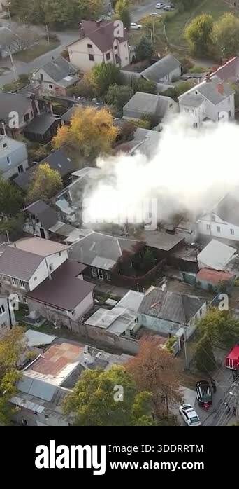 Fighting a major fire in a residential area: an aerial view of ...