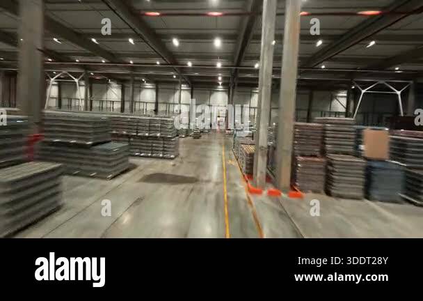 Aerial FPV flight views of modern logistic center. Industrial product ...