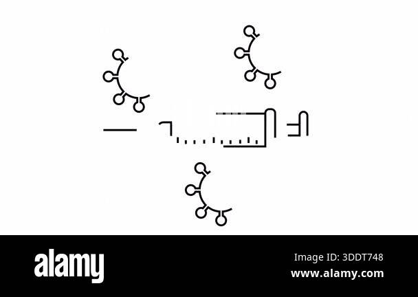 The image features three virus icons arranged around a syringe The ...