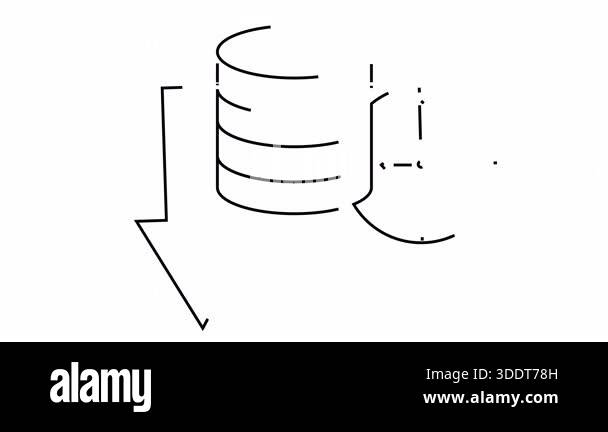 Line art depicts a database with an arrow going down and a clock on the ...