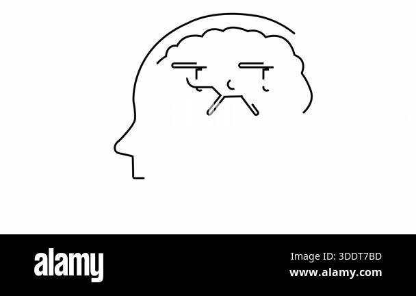 Line drawing of a head profile with a brain containing a drone inside ...