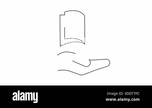 Outline illustration hand holding open book simple lines white ...