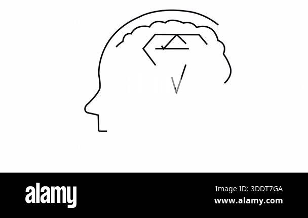 Line drawing head outline with brain filled by a diamond shape Stock ...