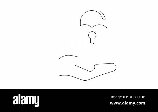 Open heartshaped lock above a hand Simple monochrome line drawing Stock ...