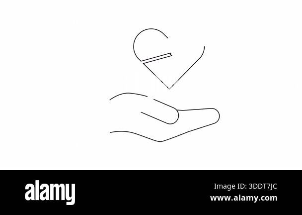 A hand offers a heart pierced by an arrow Simple line drawing Stock ...