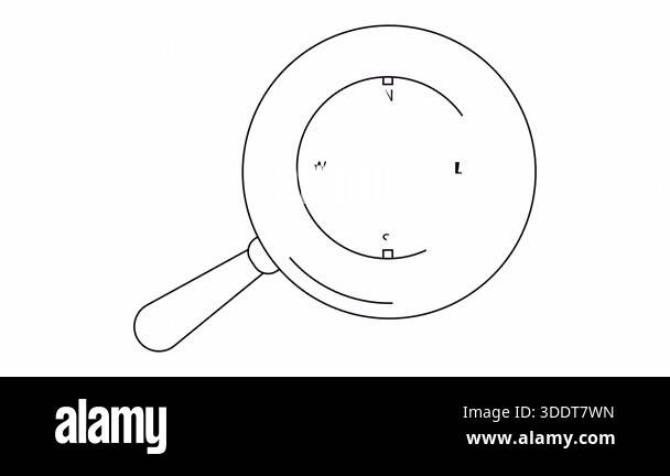 An outline drawing shows a compass under a magnifying glass facing ...