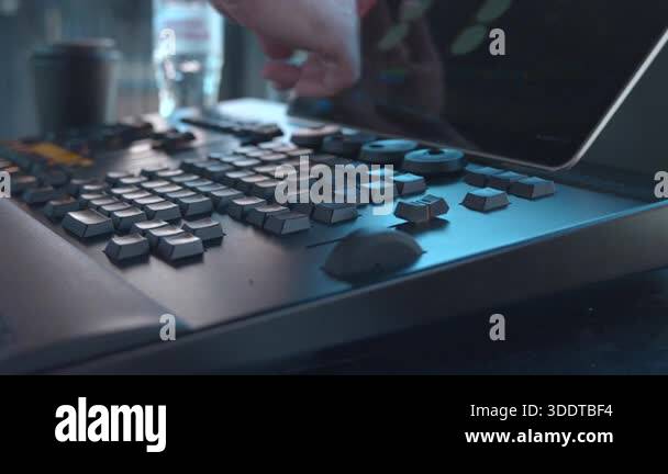 Hands Operating Control Console In Studio, Lighting Technician ...