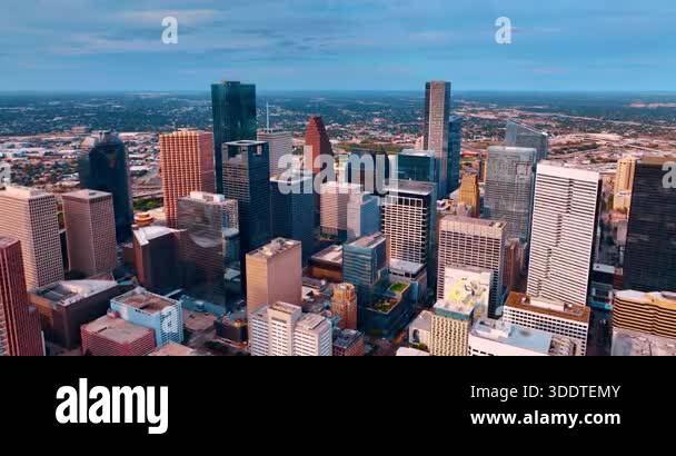 Dense high-rise urban scenery of Houston, Texas, USA. Low-rise uptown ...