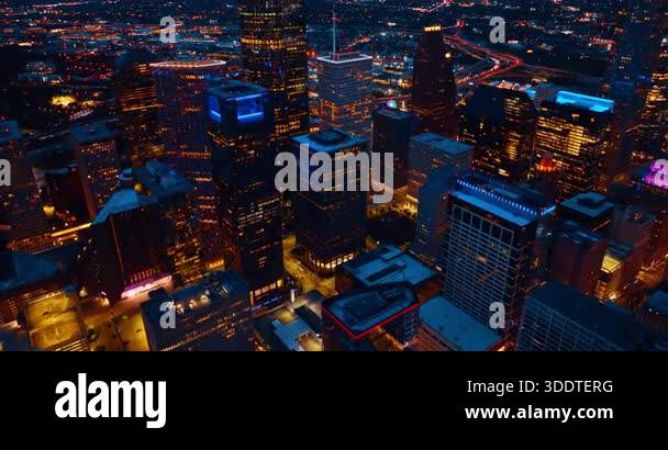 Streets of Houston downtown with luminous city lights. Amazing urban ...