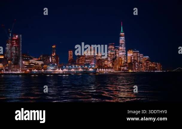 Gorgeous skyline of New York, USA at night. Beautifully lit city ...