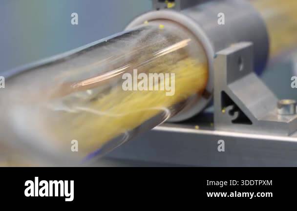 Plastic pellets air tubes. Close up of transparent industrial tube ...