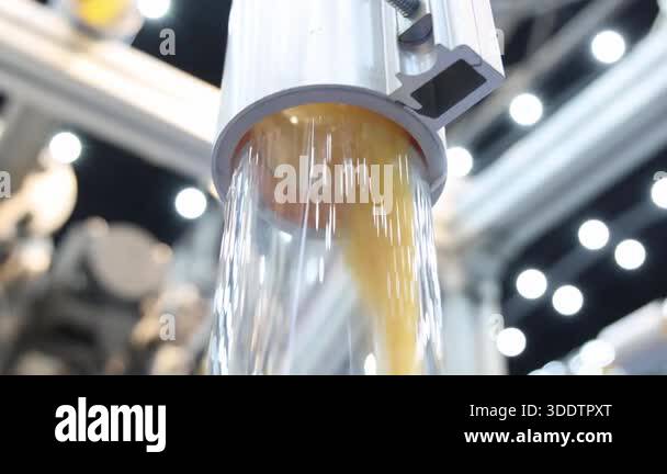 Plastic pellets air tubes. Close up of transparent industrial tube ...