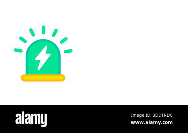 A bright green siren with yellow light rays sits on a white background ...