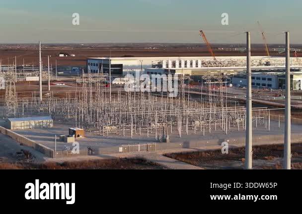 Aerial pan across the new AI server data colocation center in Hutto ...