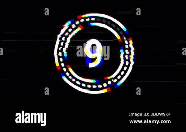 Vibrant circular 10 second countdown animation with RGB glitch ...
