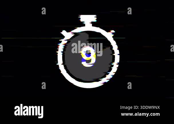 Animated stopwatch 10 second countdown with glitch distortion and ...