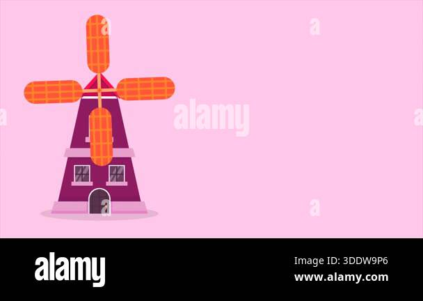 Animated illustration of a windmill with rotating blades on a soft ...