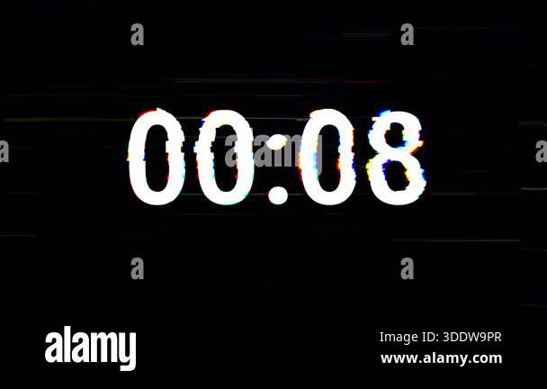 Digital 10 second countdown timer animation with RGB glitch distortion ...