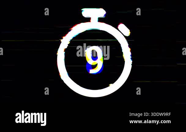 Animated stopwatch 10 second countdown with RGB glitch distortion and ...