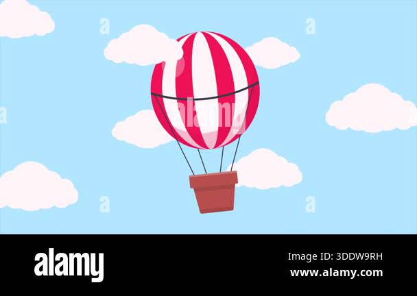 Animated illustration of a colorful hot air balloon gently floating ...