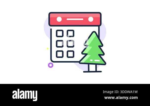 A flat outline style animated icon of christmas calendar with tree ...