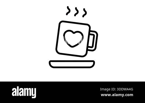 Coffee cup with heart symbol animated icon of favorite coffee in modern ...